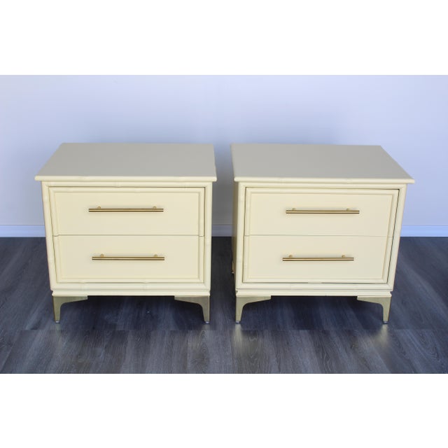 1970's Pair of Faux Bamboo Canary Yellow Nightstands | Chairish