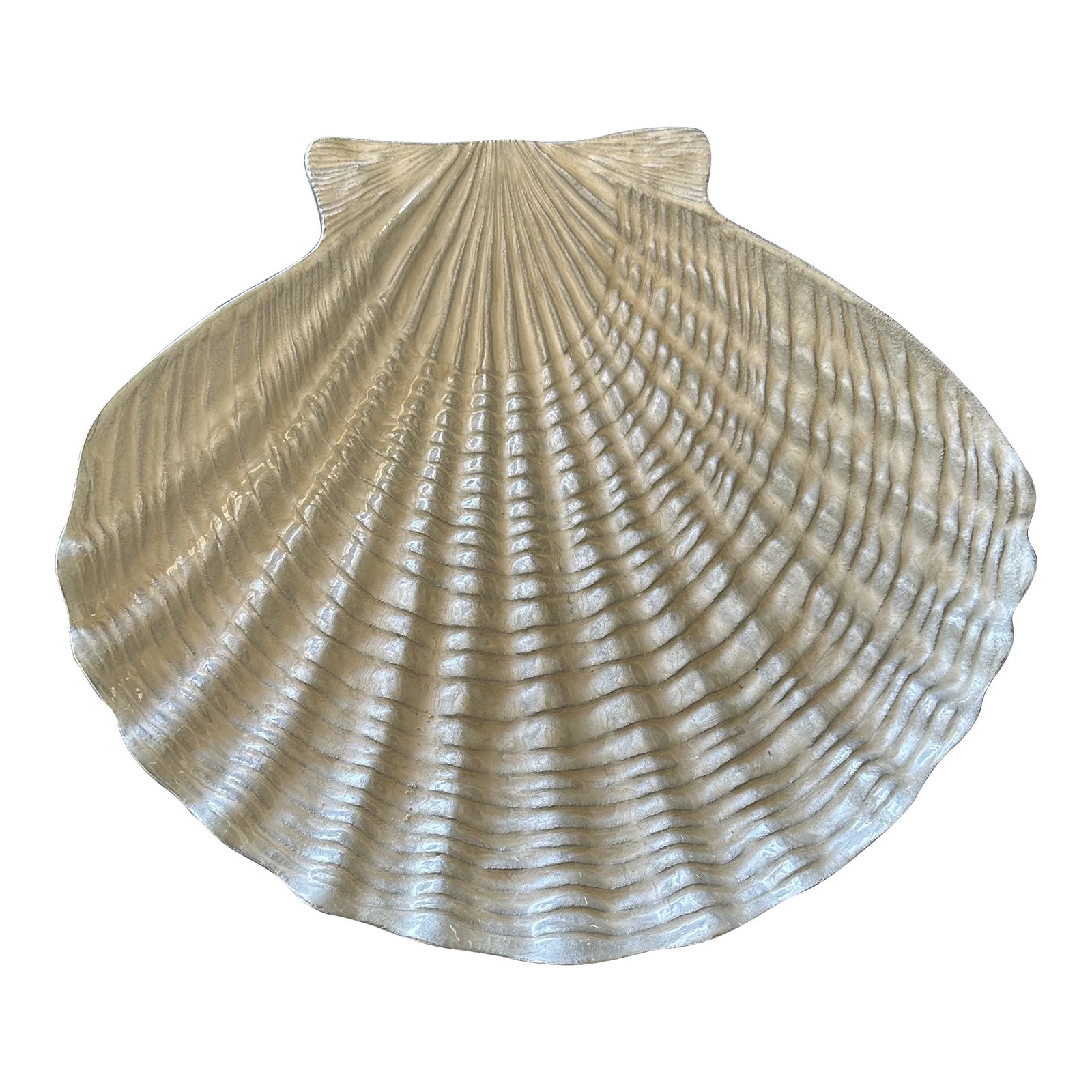 Vintage Enameled Aluminum Scallop Seashell Serving Platter | Chairish
