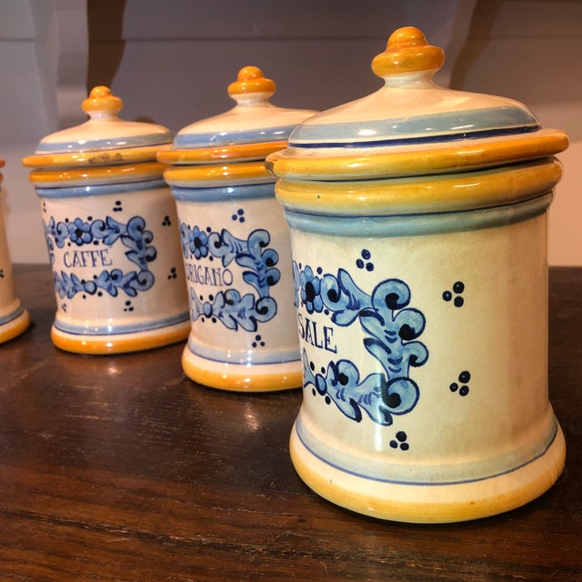 Italian Hand Painted Ceramic Canister - Set of 5 | Chairish