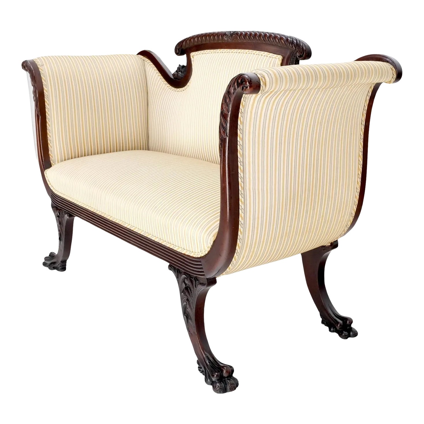 Finely Carved Mahogany Settee Loveseat Empire Claw Feet Tall Back CLEAN ...