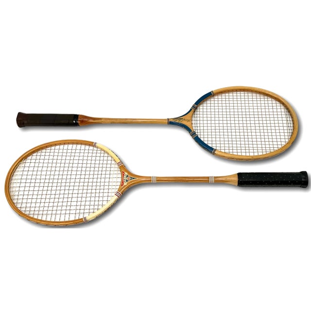 2 Vintage Mid 20th Century American Hand Made Laminated Wood Badminton ...