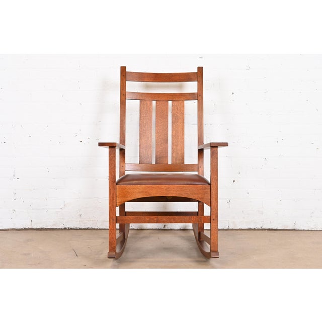 Stickley Harvey Ellis Collection Arts & Crafts Oak and Leather Rocking ...