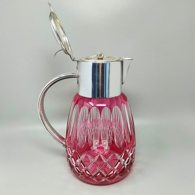 1960s Red Bohemian Cut Crystal Glass Pitcher, Made in Italy | Chairish