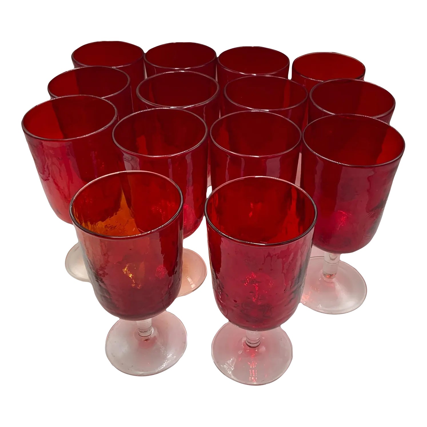 1950s Hand-Blown Ruby Red Orange Water Goblets- Set of 14 | Chairish