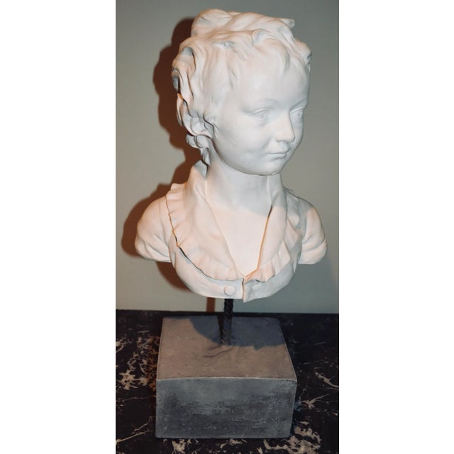 Plaster Bust Sculpture - Young Man's Head on Stone Pedestal | Chairish