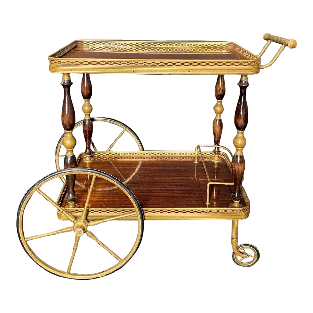 French Midcentury Modern Bar Trolley or Bar Cart With Brass and Formica ...