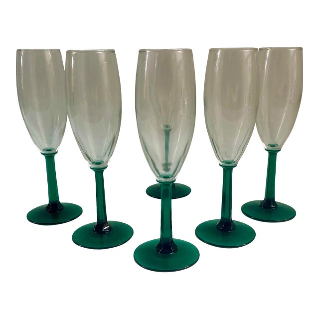 Vintage Emerald Green Stemmed Champagne Flute Glasses Set Of 6 Chairish