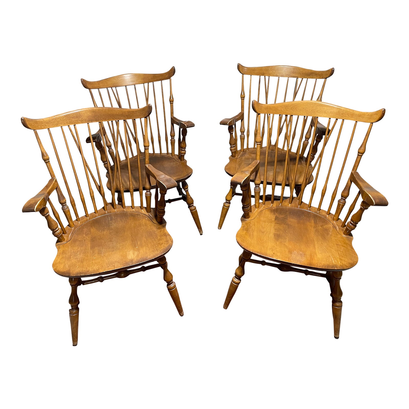 1960s Nichols and Stone Maple Fiddleback Brass Back Windsor Armchairs ...