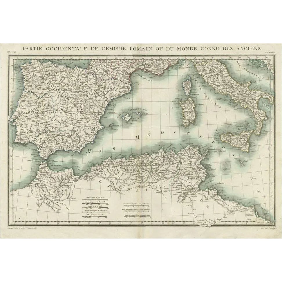 Iberian Peninsula and Mediterranean Map by Tardieu, 1802 | Chairish