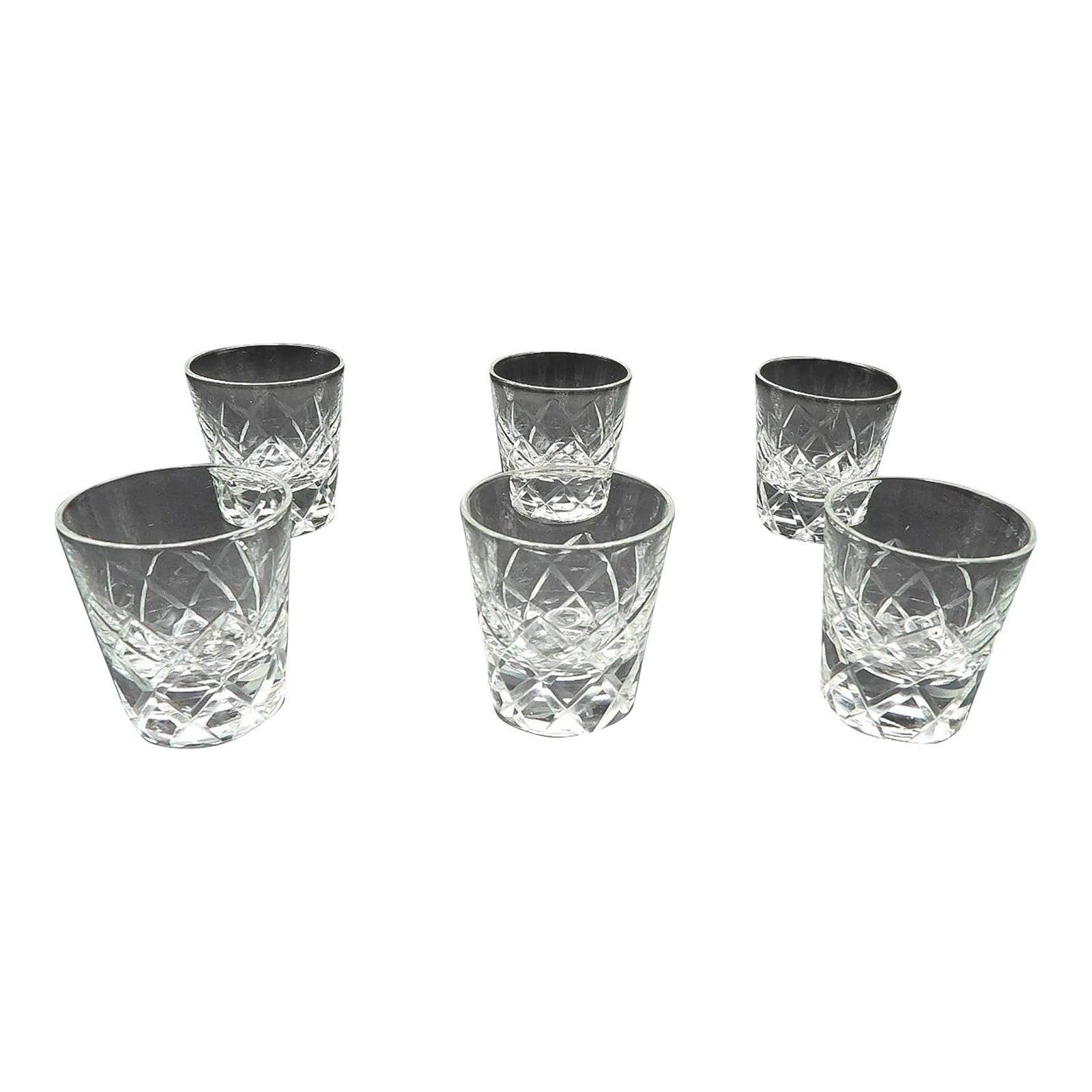 Vintage 1960s Cut Crystal Criss Cross Diamond Pattern Shot Glasses- Set ...