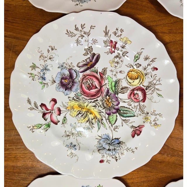 Vintage Set of Spring Flowers Ironstone Plates - Set of 8 | Chairish