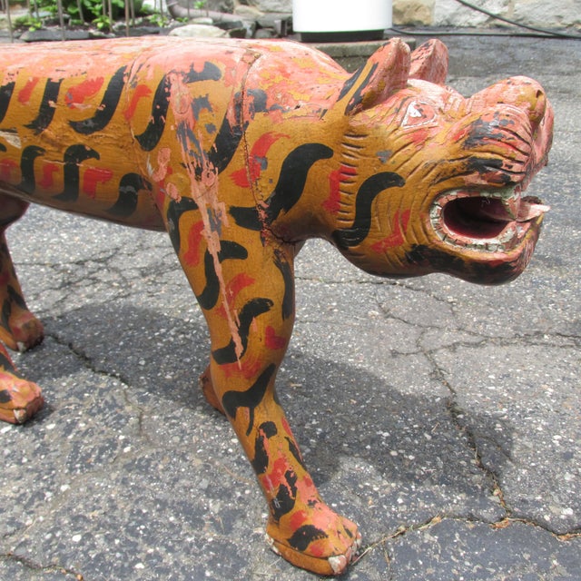 1940s Javanese Painted Wooden Sculpture of Tiger | Chairish