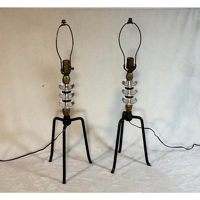 1950's Atomic Age Table Lamps in Brass and Acrylic - a Pair | Chairish