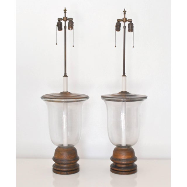 Mid-Century Blown Glass Bell Jar Table Lamps - a Pair | Chairish