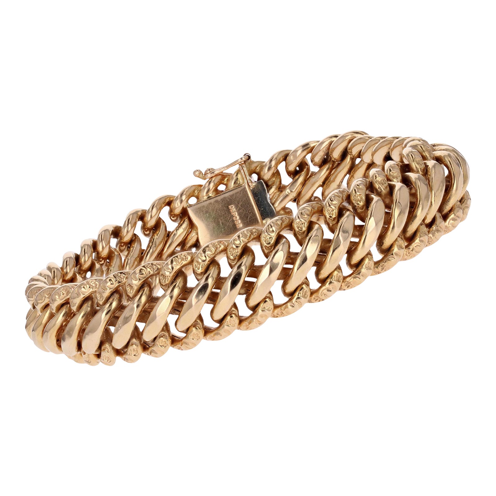 French 1950s 18 Karat Rose Gold Chiseled American Mesh Curb Bracelet ...