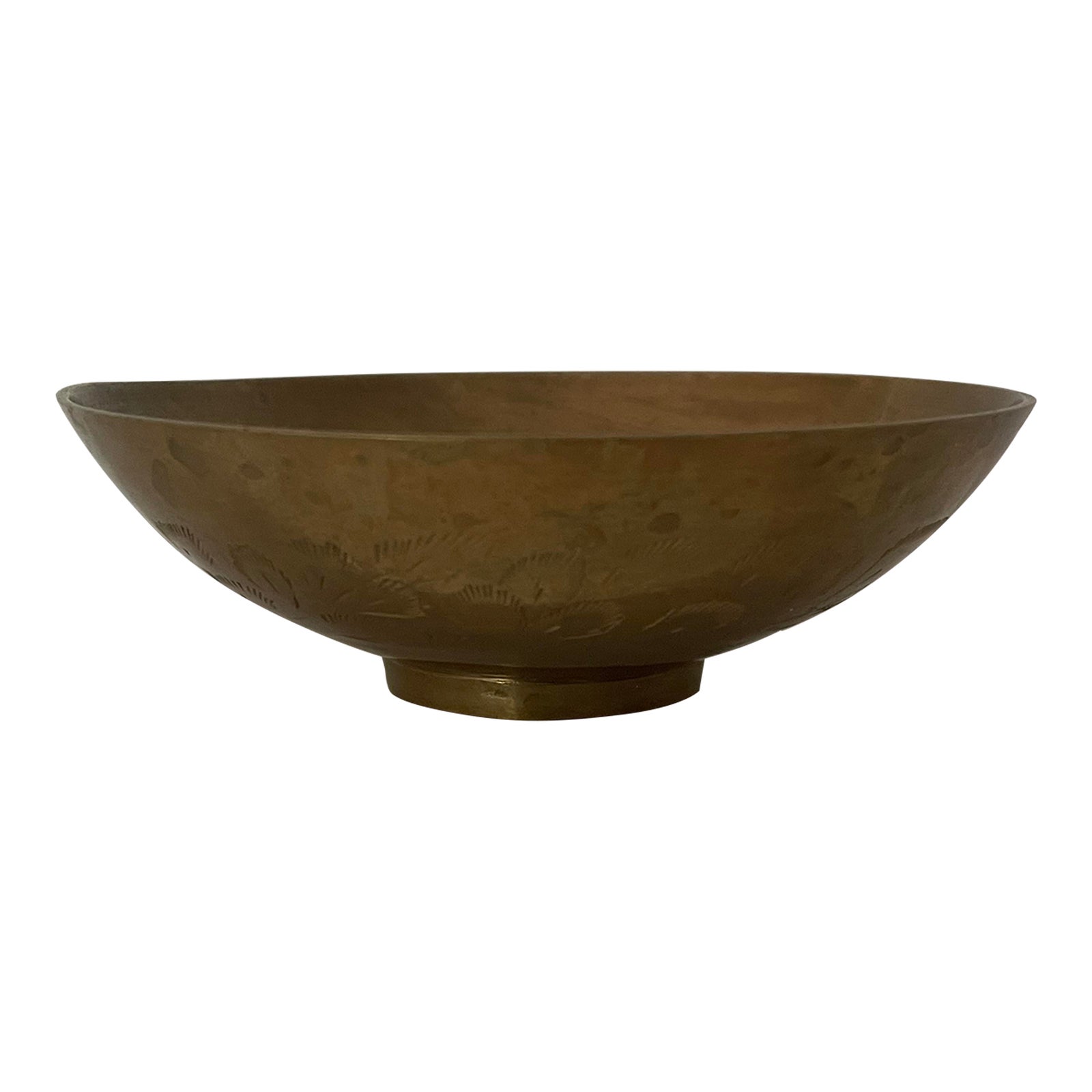 Vintage Hand Etched Indian Brass Bowl With Floral Design | Chairish