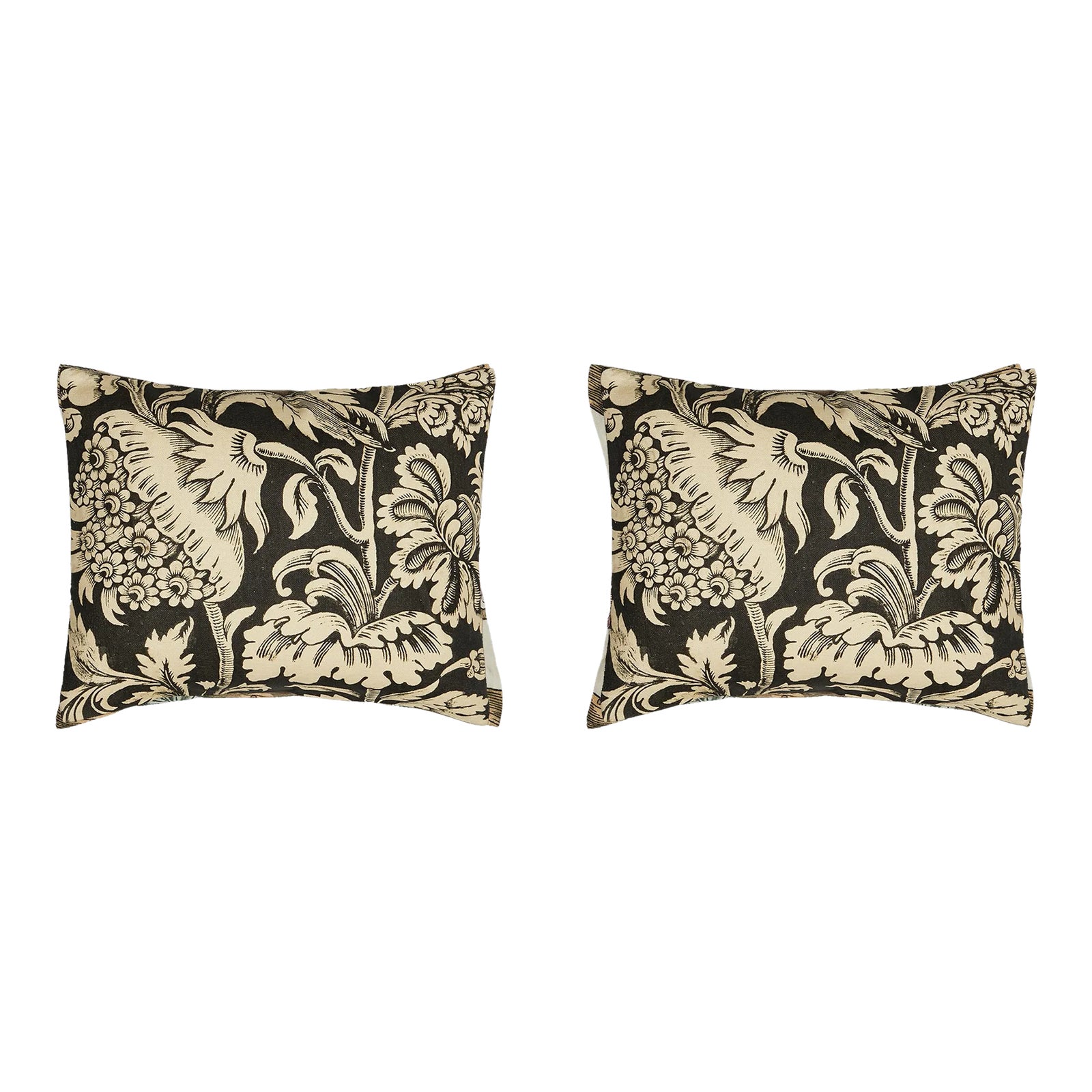Pair of Linen Pillow Cushions - Grand Pavots Pattern - Designed and ...
