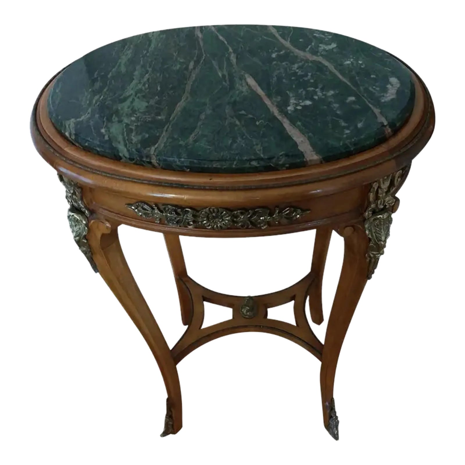 Vintage French Oval-Shaped Wood Side/Accent Table With Oval Marble-Top ...