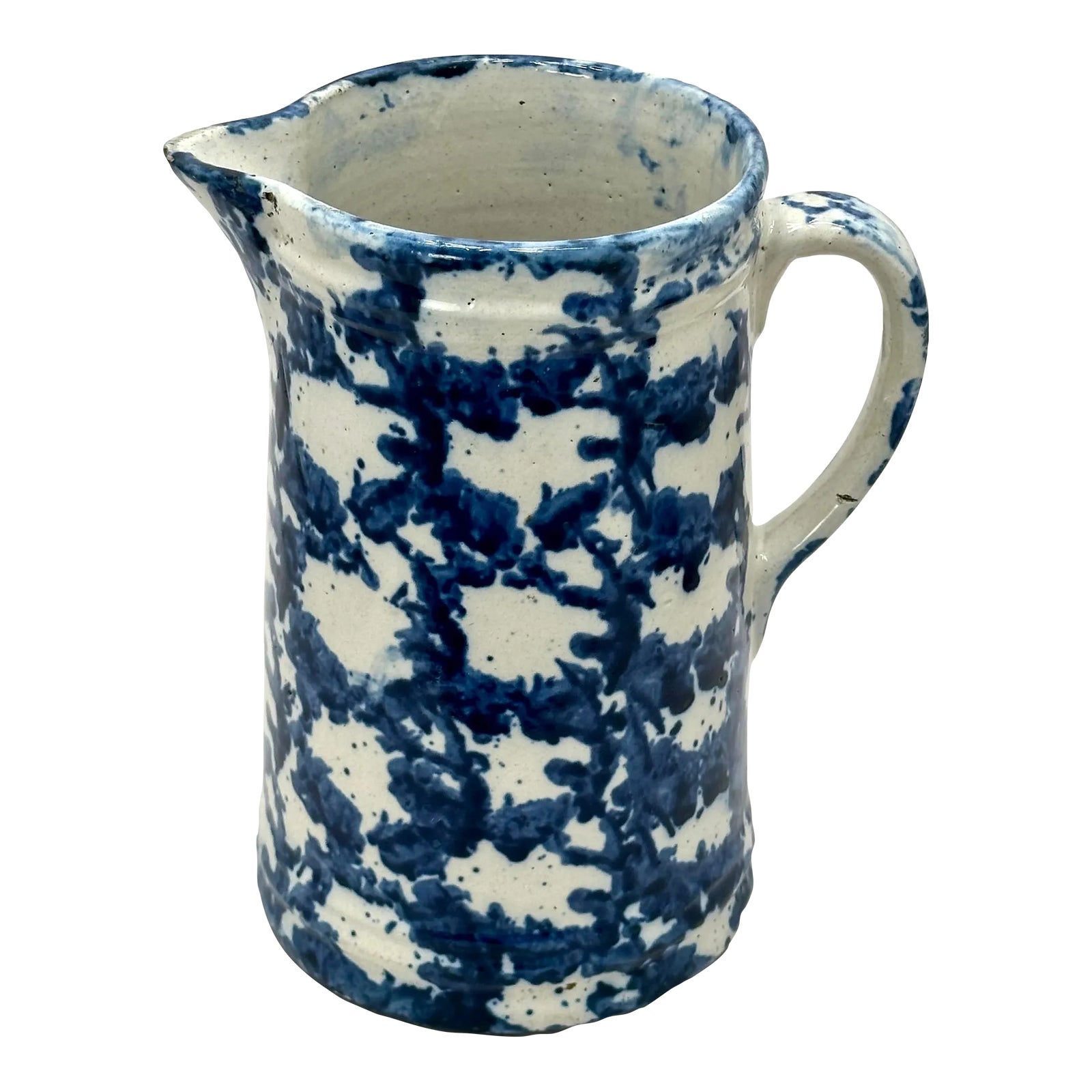 Antique Late 19th Century American Extensivly Blue Spongeware Decorated ...