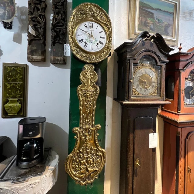 19th Century French Mesaize Cagnes Brass, Iron and Enamel Comtoise Wall ...