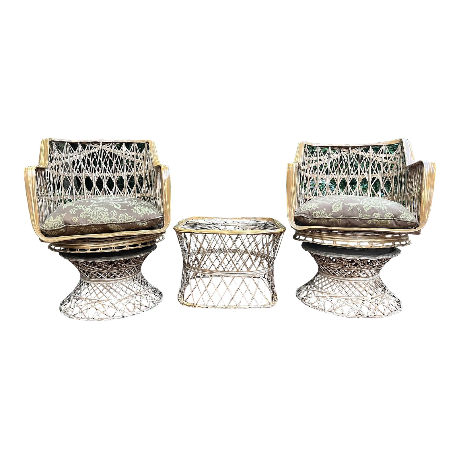 Pair of Russell Woodard Chairs and Side Table in a Bamboo Colored ...