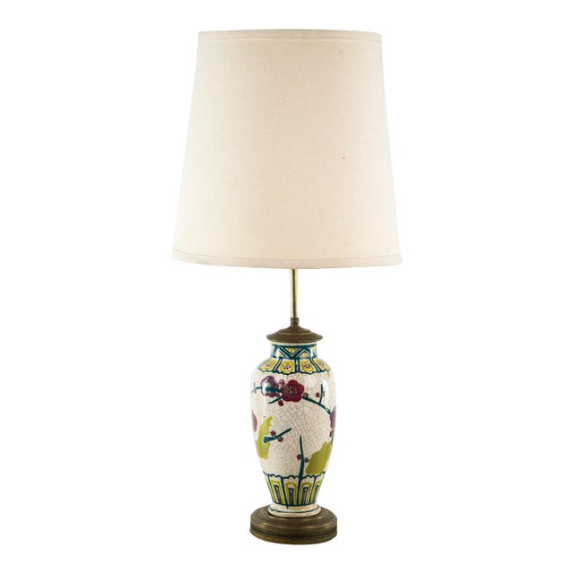 Vintage Hand Painted Porcelain & Bronze Table Lamp | Chairish