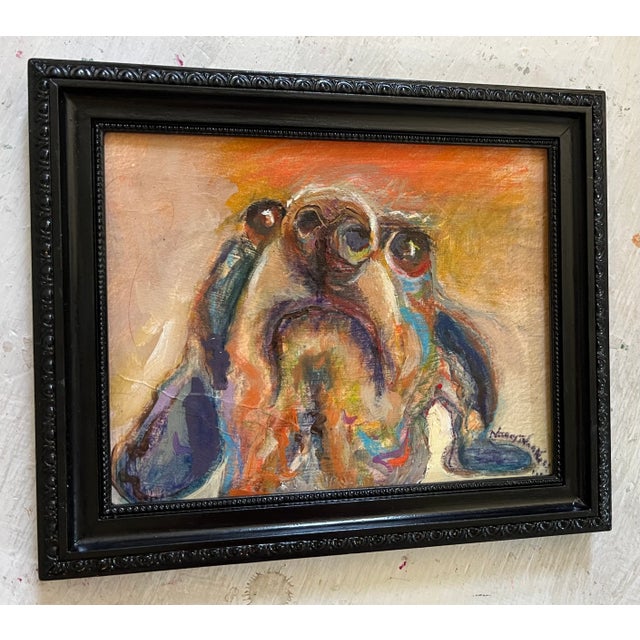 "Puppy Dog" Expressionist Original Pastel Oil Painting, Framed | Chairish