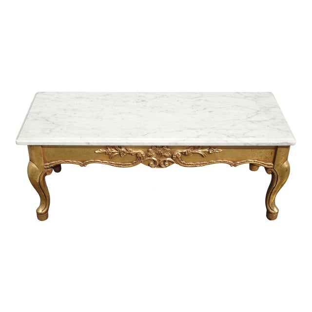 Vintage French Louis XVI Style Low 14" H Gold Console Table With White ...