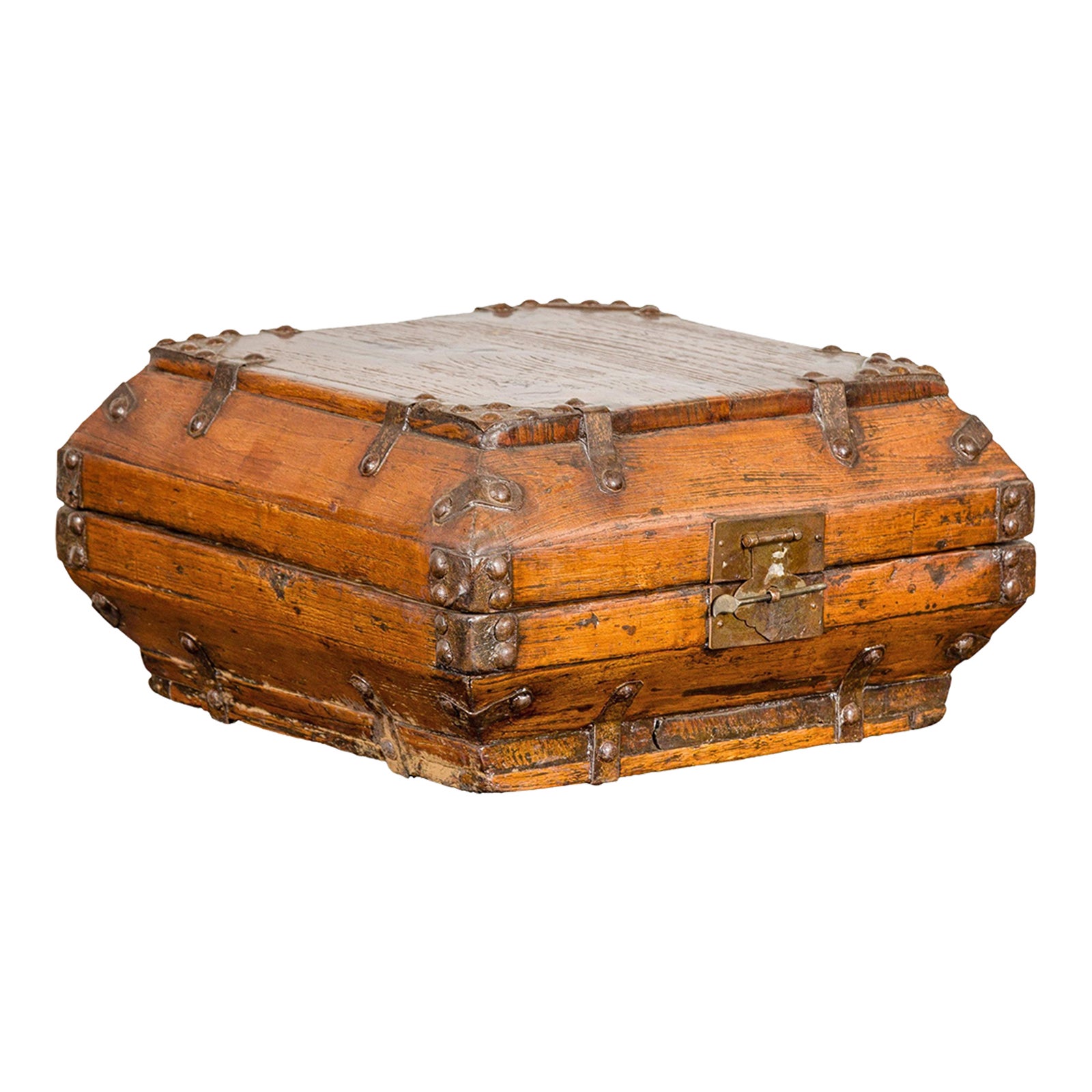 Qing Dynasty Square Box with Brass Lock and Distressed Lacquer Interior ...