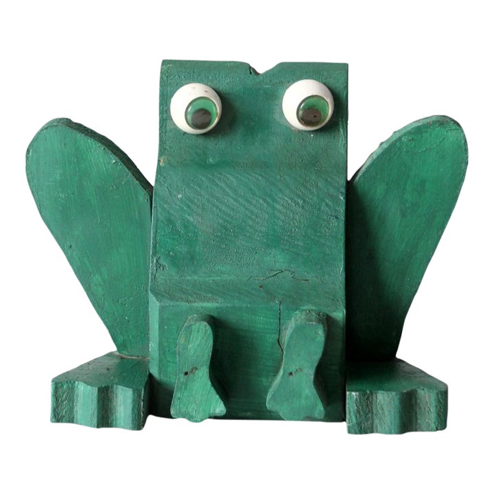 Vintage Handmade Wooden Frog | Chairish