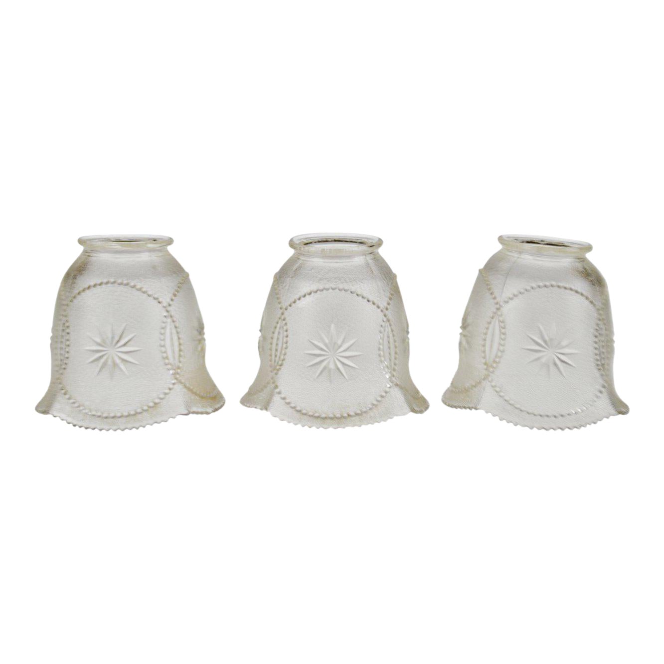 Vintage Textured Glass Chandelier Light Shades - Set of 3 | Chairish