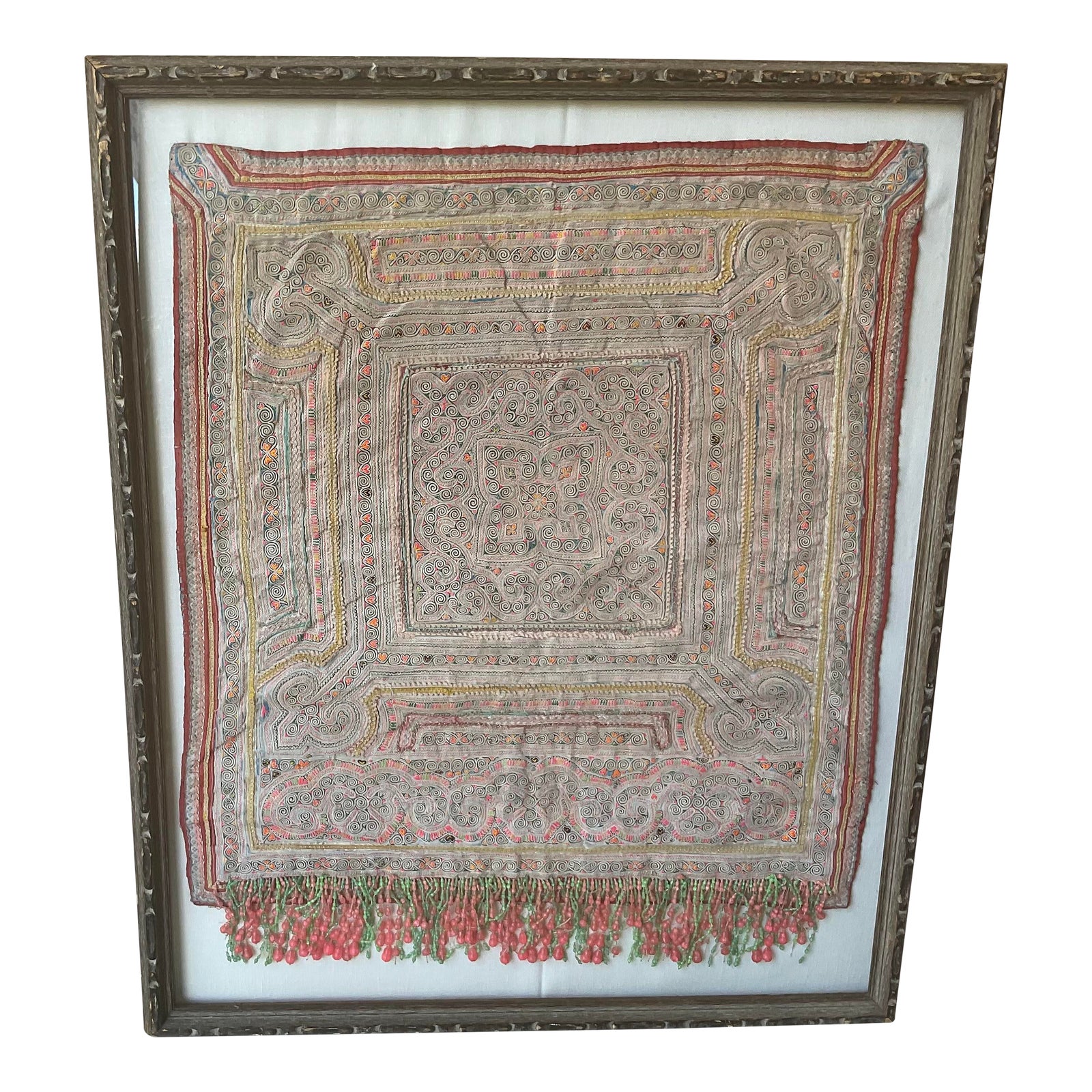 "Antique Hmong Paj Ntaub Story Cloth, Hand-Stitched Textile Art, Framed ...