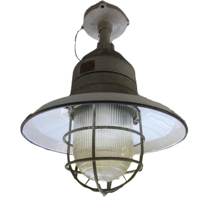 Vintage 1950s Russell & Stoll Nautical Caged Enamel Cover Boat Light ...