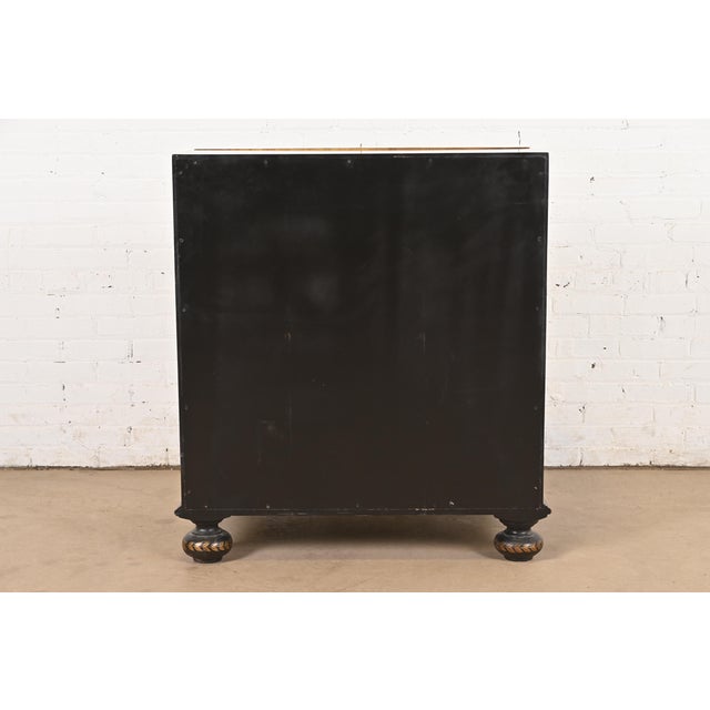 Baker Furniture Style William & Mary Chinoiserie Black Lacquered Bureau With Slant Front ...