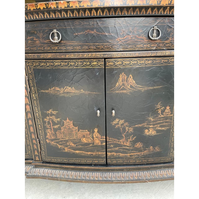 1980s Asian Chinese Design Wood Buffet Table With Leather Look | Chairish