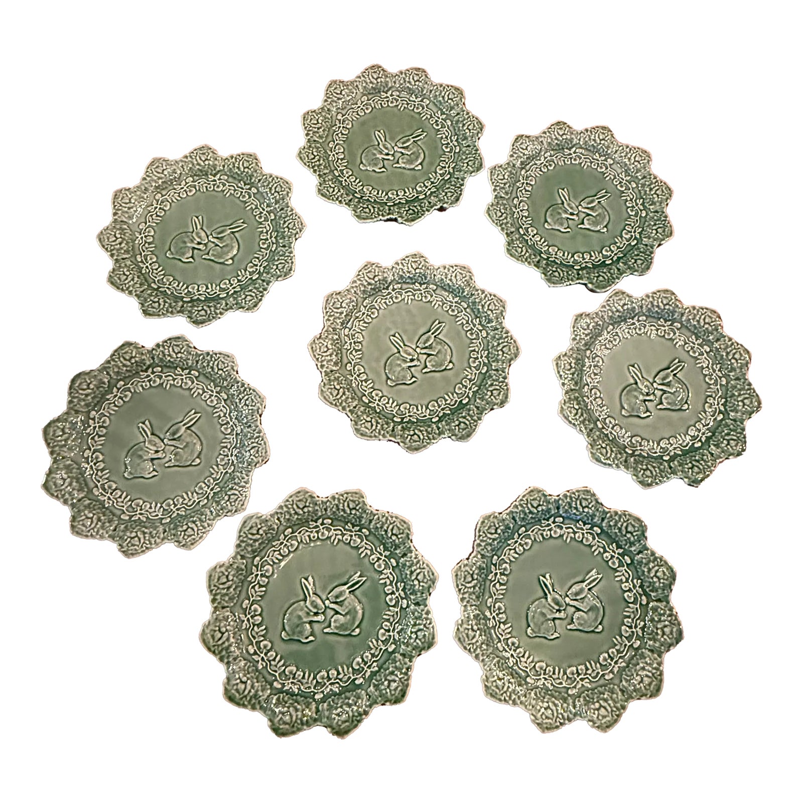 Bordallo Pinheiro Cabbage Ware Green Bunny Rabbit Plates Set of 8 ...