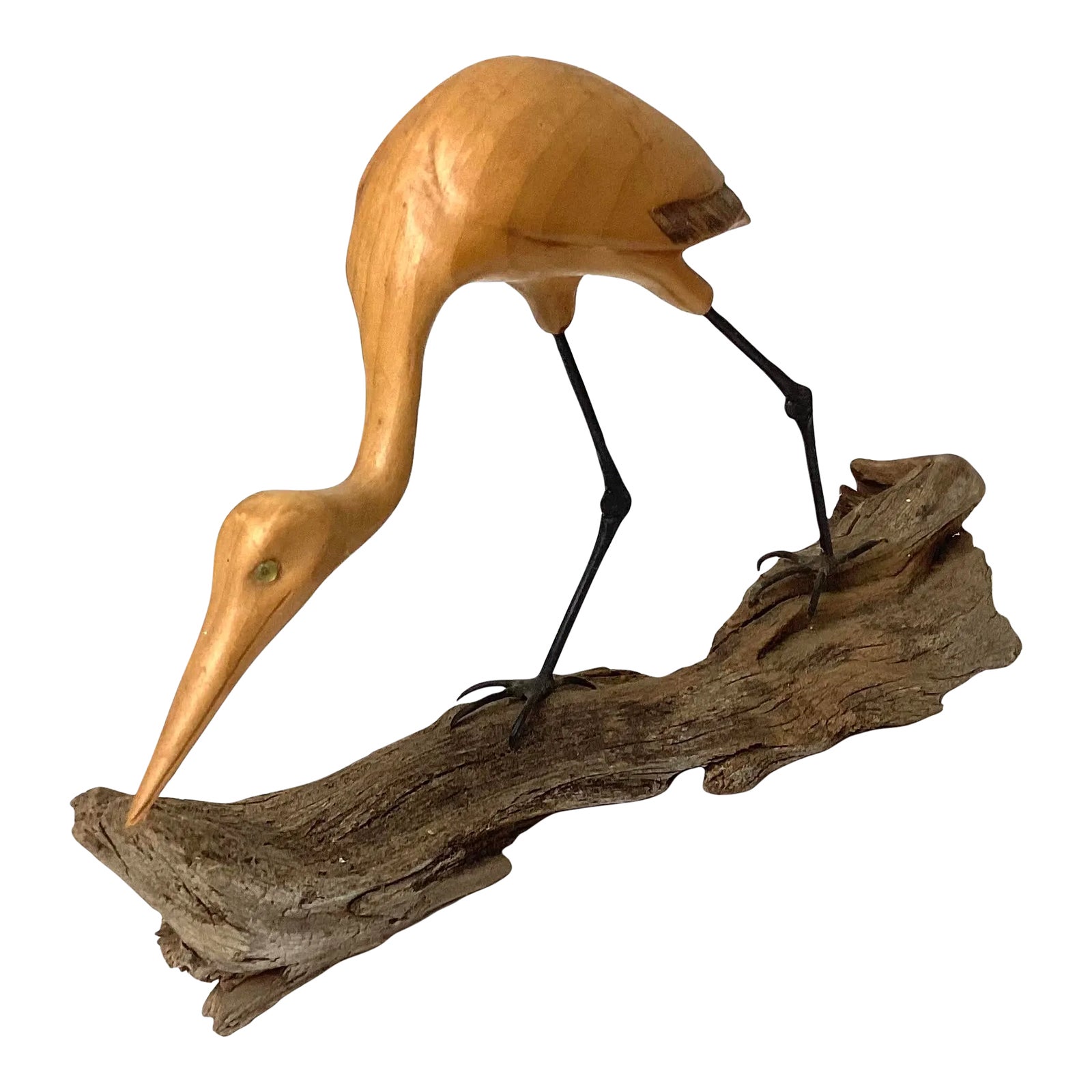 Vintage Joe Cella 1984 Hand Carved Wood Shore Bird | Chairish