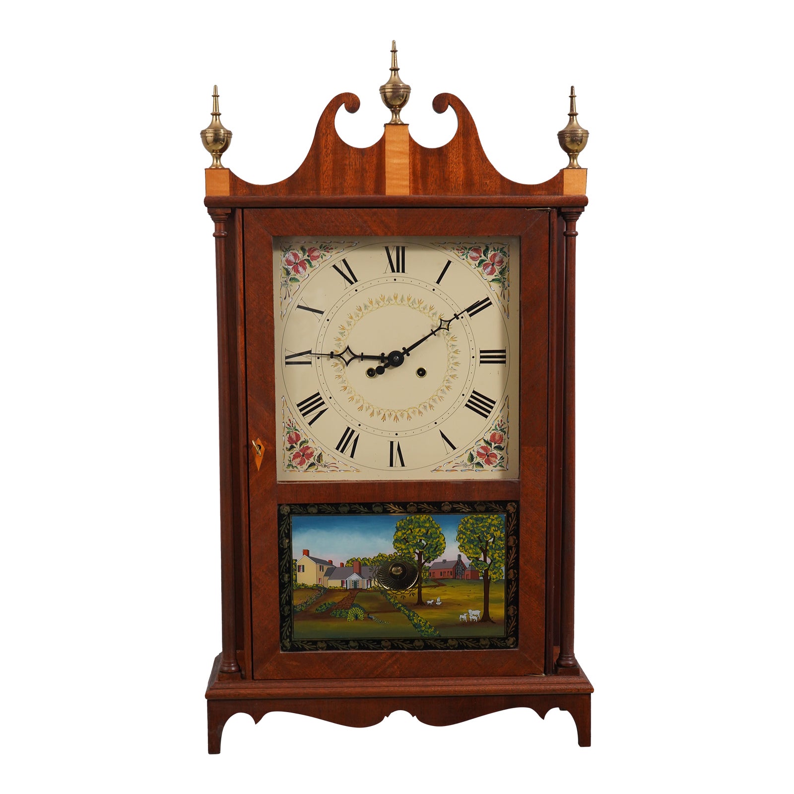Eli Terry Style Mantle Clock W. Reverse Painted Glass | Chairish