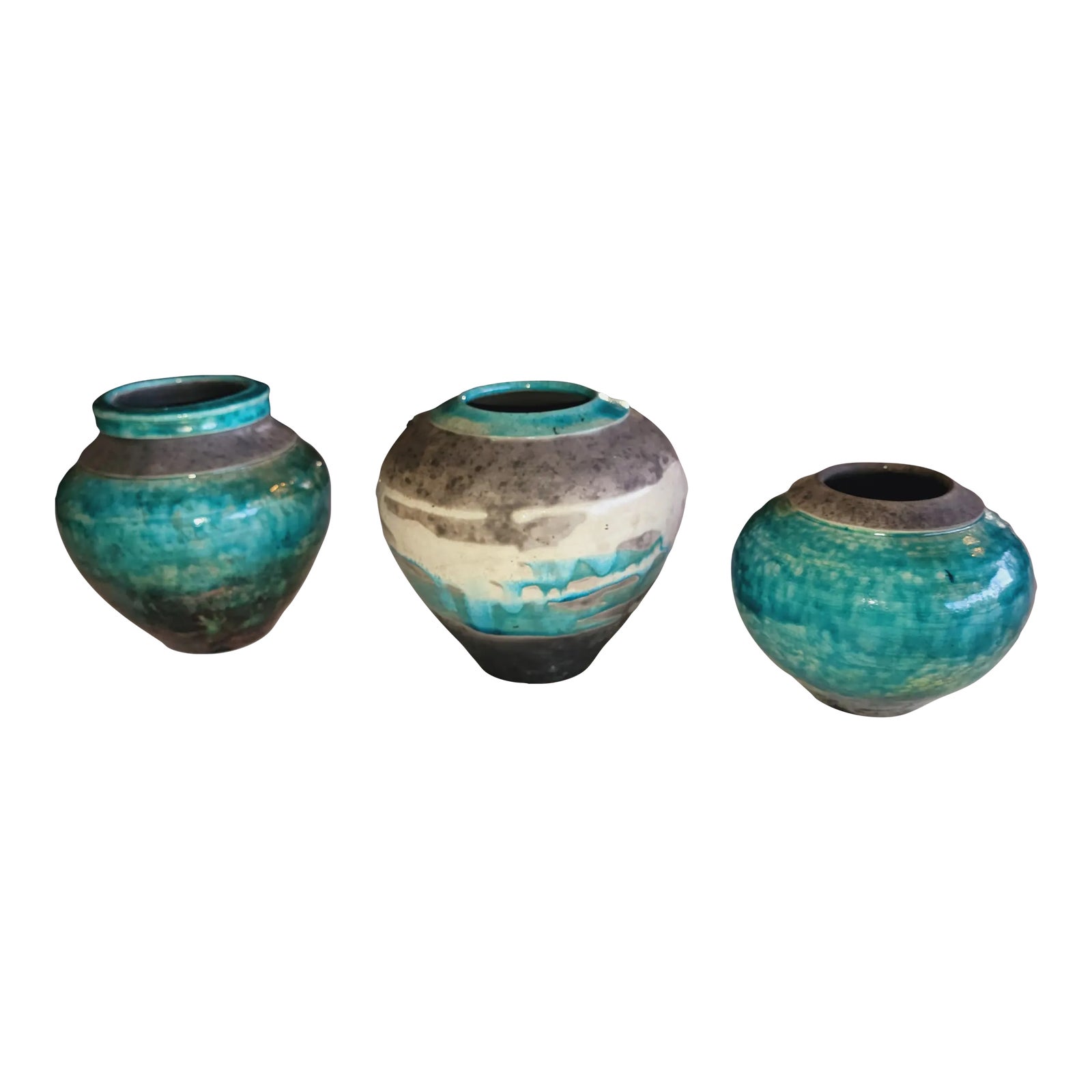 Antic Blue Triptych Vintage Pottery- Set of 3 | Chairish