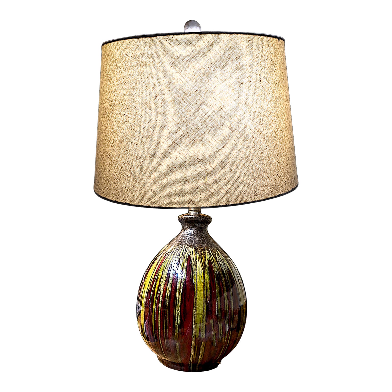 Earth-Toned Mid Century Ceramic Drip Glaze Lamp With Cream Tapered Drum ...
