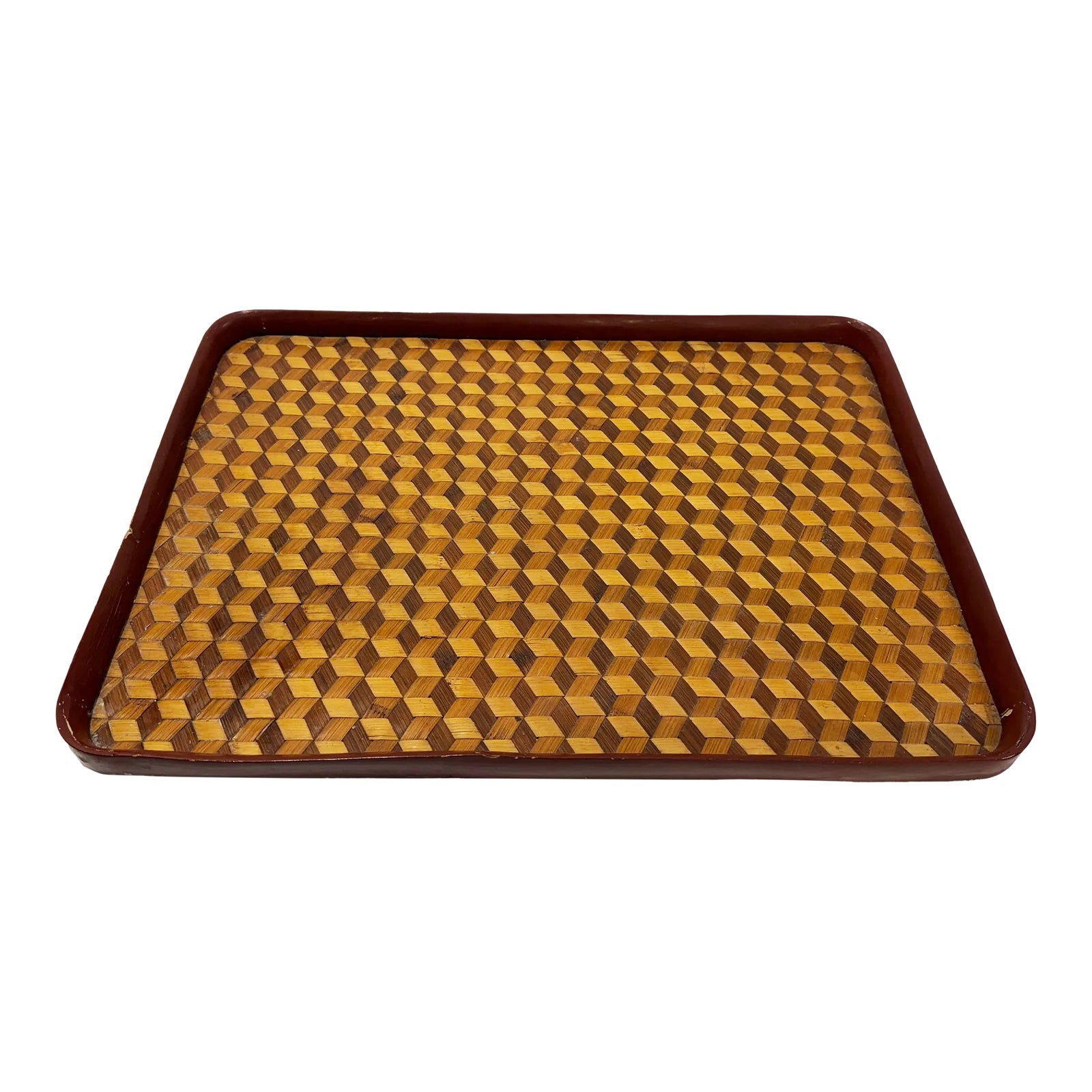 Vintage Large Woven Tumbling Box Pattered Tray | Chairish