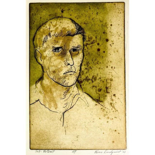 1963 Evan Lindquist Self Portrait Color Etching | Chairish