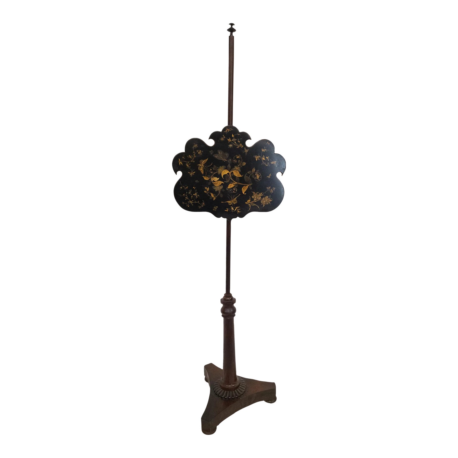 19th Century English Regency Mahogany Carved Pole Fire Screen | Chairish