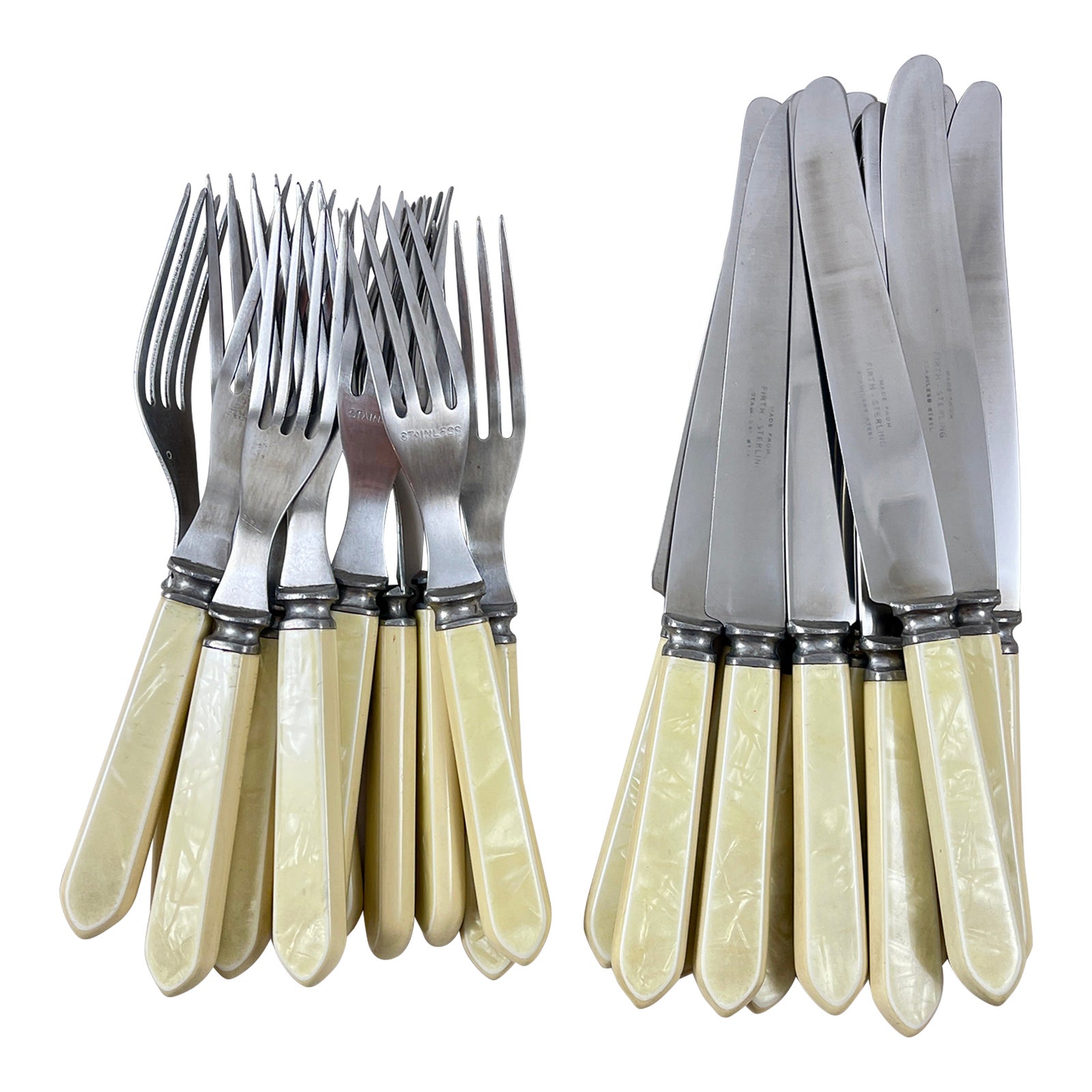 1930s Sheffield Art Deco Pearlized Yellow Bakelite Flatware, Service ...