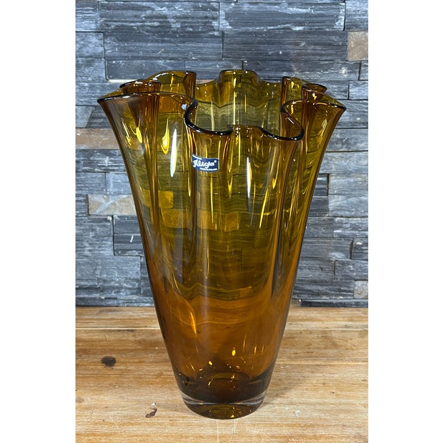 Alicja Amber Art Glass Handkercief Vase Poland Chairish