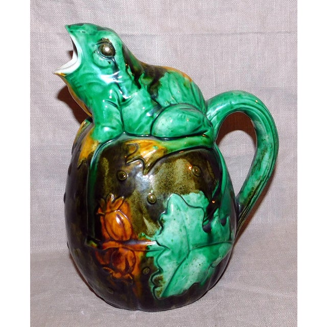 Portuguese Majolica Frog Pitcher | Chairish