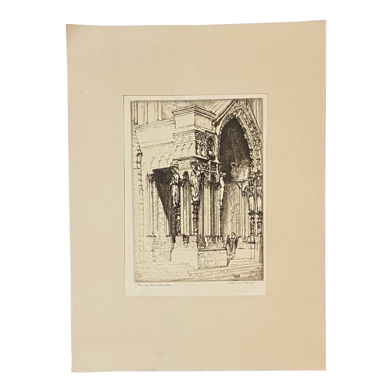1930s Katherine Merrill Etching, “The Warders, Chartres” | Chairish
