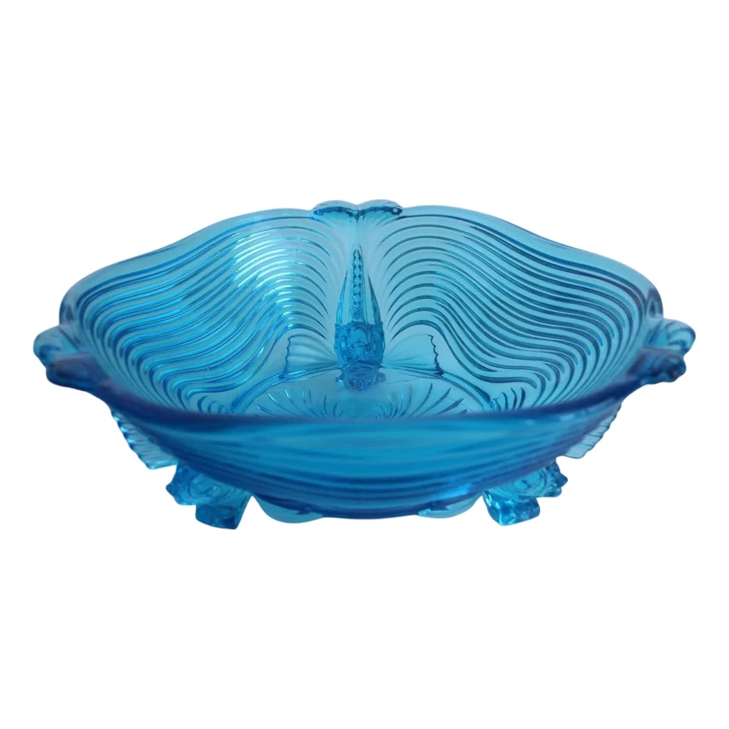 Art Deco Glass with Fish Feet Bowl-Gorgeous Rich Blue by Josef Inwald ...