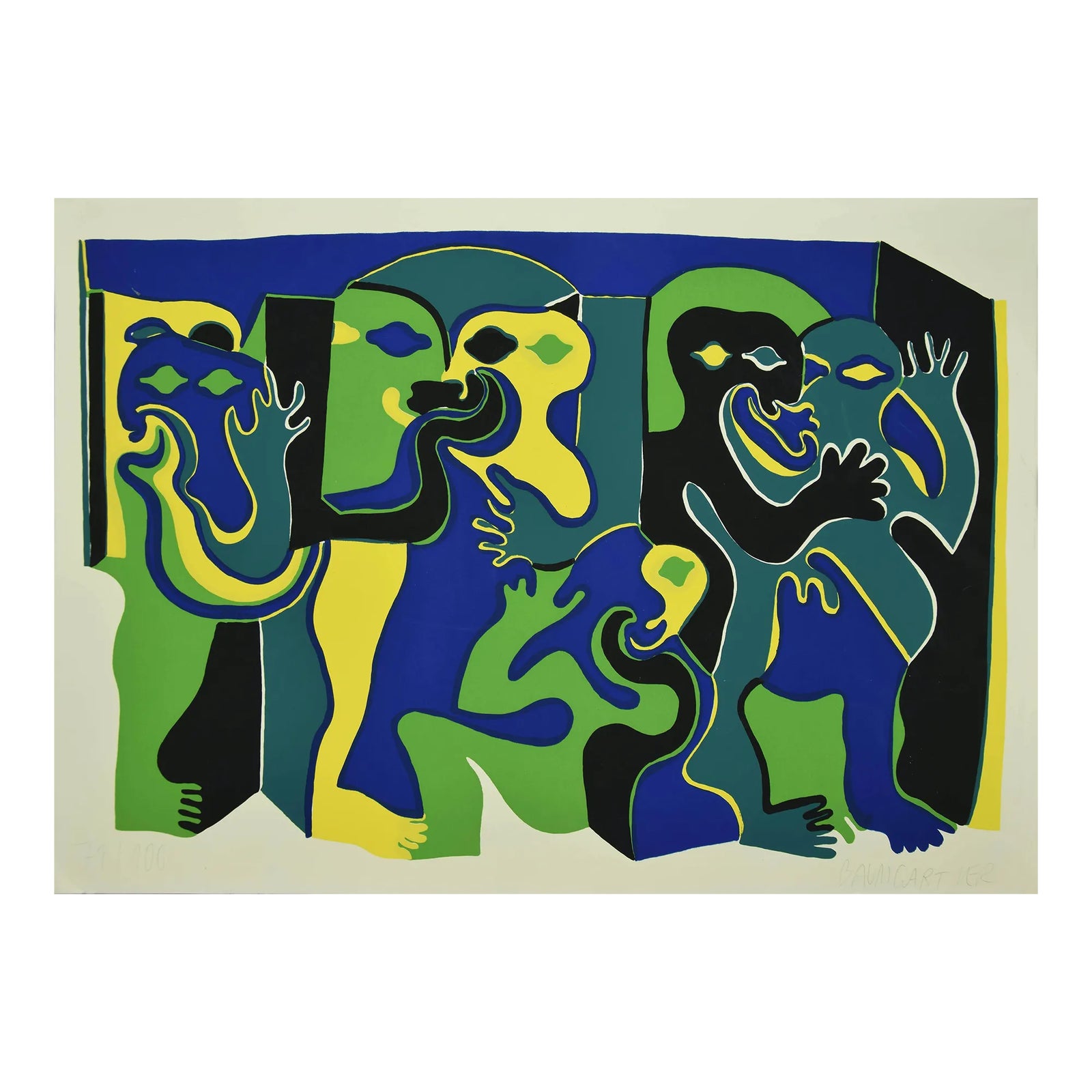 Green Figures - Original Screen Print by Fritz Baumgartner - 1970s ...