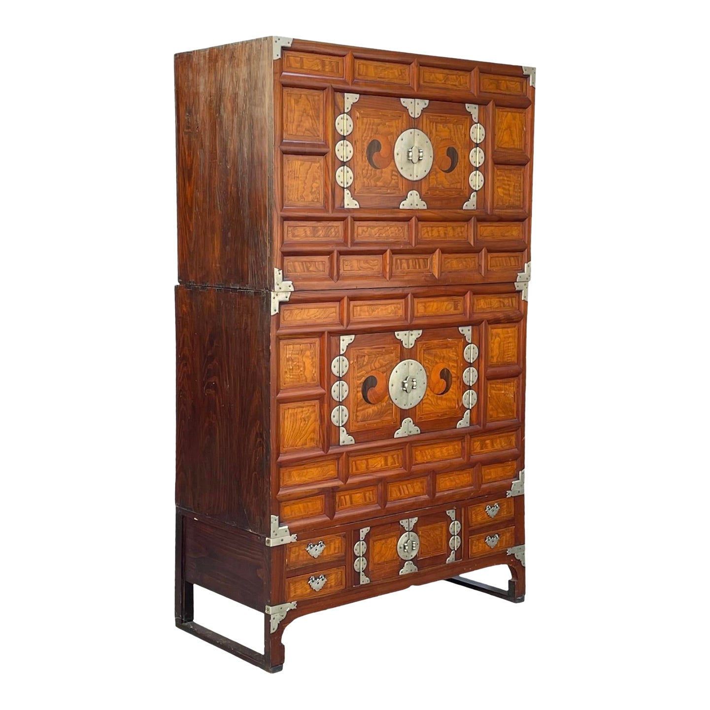 Korean Two Piece Sectional Burl Chest Dresser | Chairish